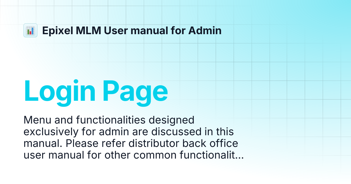 Login Page | Epixel MLM User manual for Admin